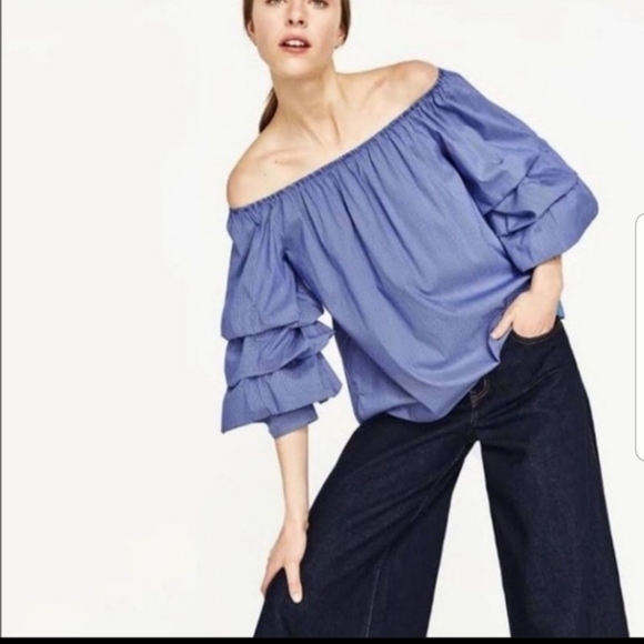 Zara | Tops | Zara Woman Off Shoulder Puff Ruffle Top | Poshmark